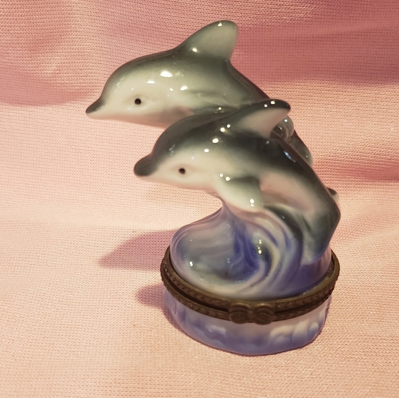 Vintage | Accents | Double Dolphin Jumping From Ocean Hinged Trinket ...
